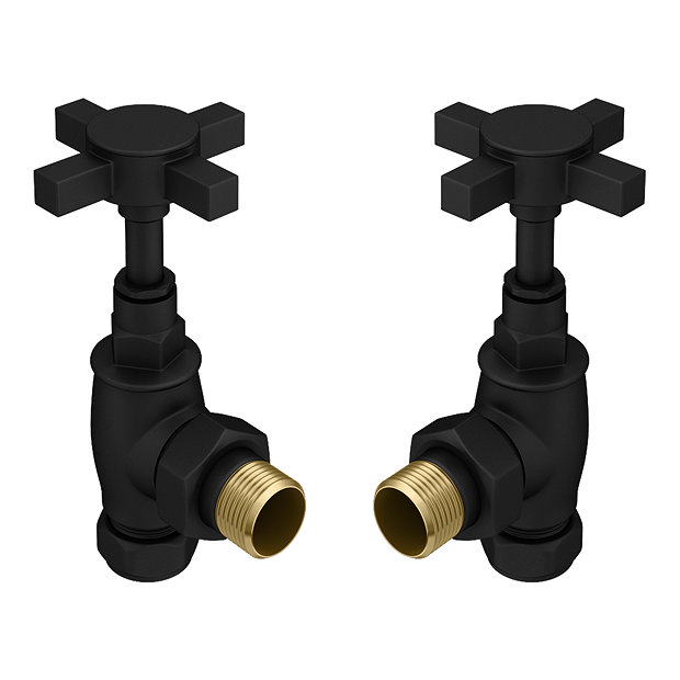 Chatsworth Matt Black Angled Art Deco Radiator Valves | Victorian ...