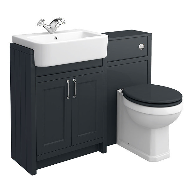 Chatsworth Traditional Graphite Semi-Recessed Vanity Unit + Toilet ...