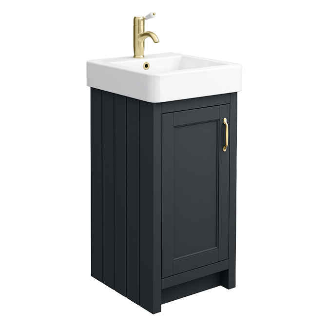 Chatsworth Traditional Graphite Vanity - 425mm Wide with Brushed Brass ...