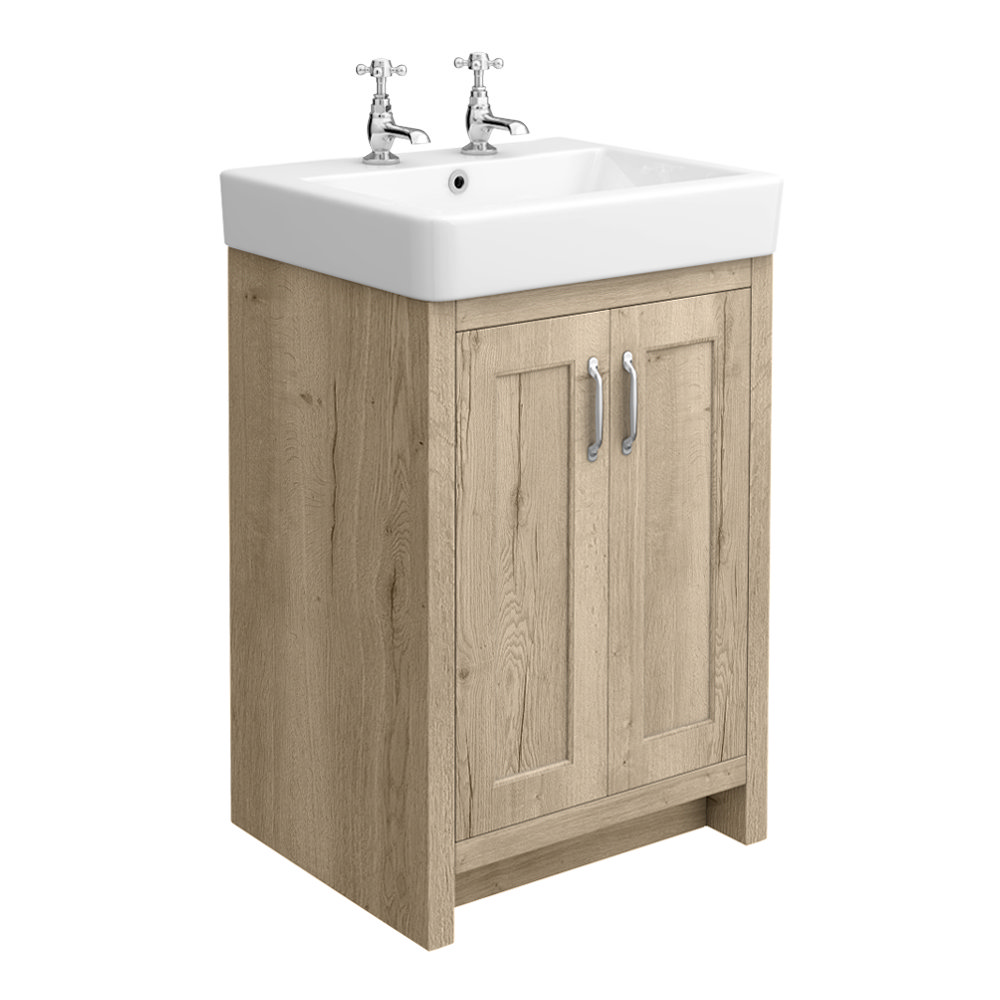 Chatsworth Traditional Natural Oak Vanity Unit - 2 Tap Hole, 560mm Wide ...