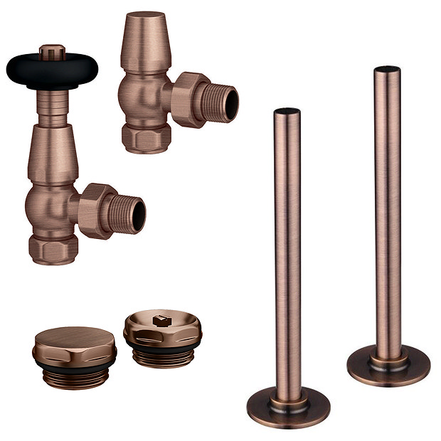 Chatsworth Traditional Thermostatic Angled Radiator Valve and Pipe Set ...