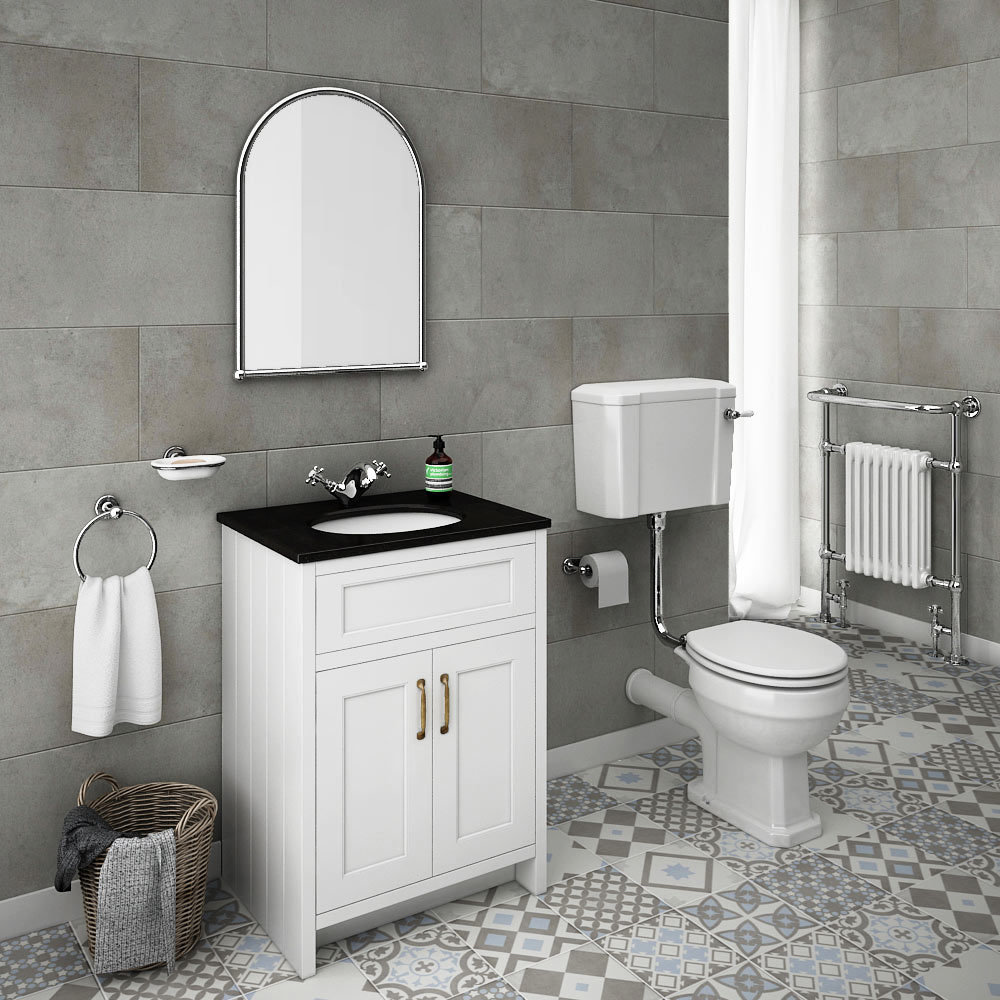 Chatsworth White 610mm Vanity with Marble Basin Top | Victorian Plumbing UK