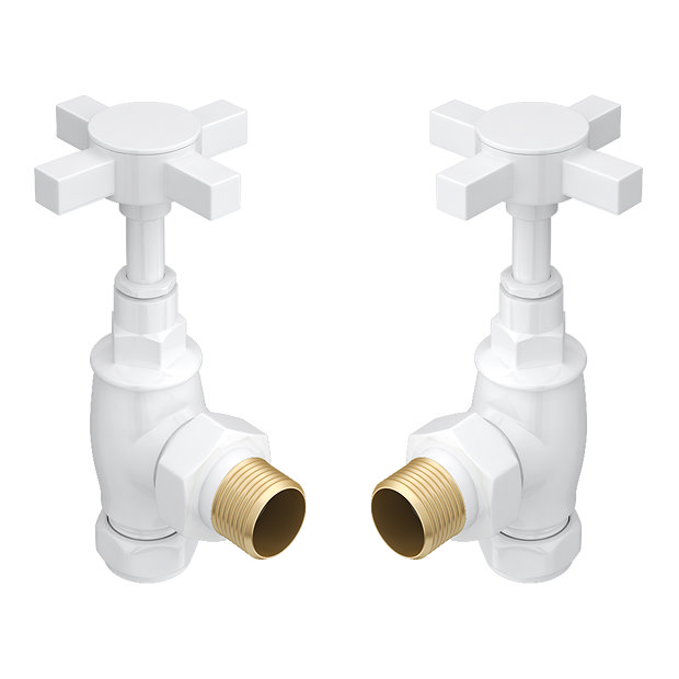Chatsworth White Angled Art Deco Radiator Valves | Victorian Plumbing UK