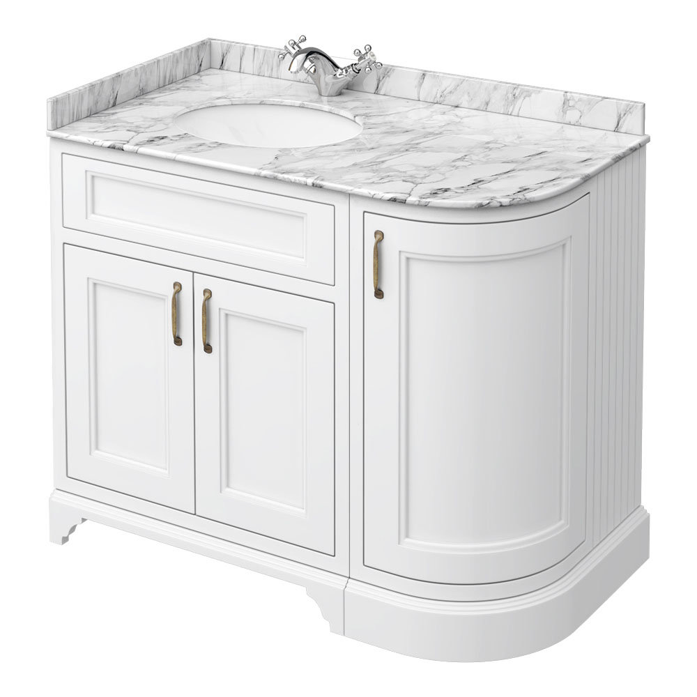 Chatsworth White RH 1005mm Curved Corner Vanity Unit with White Marble ...