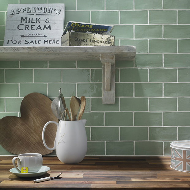 Chesham Rustic Green Gloss Ceramic Wall Tiles 150 x 75mm