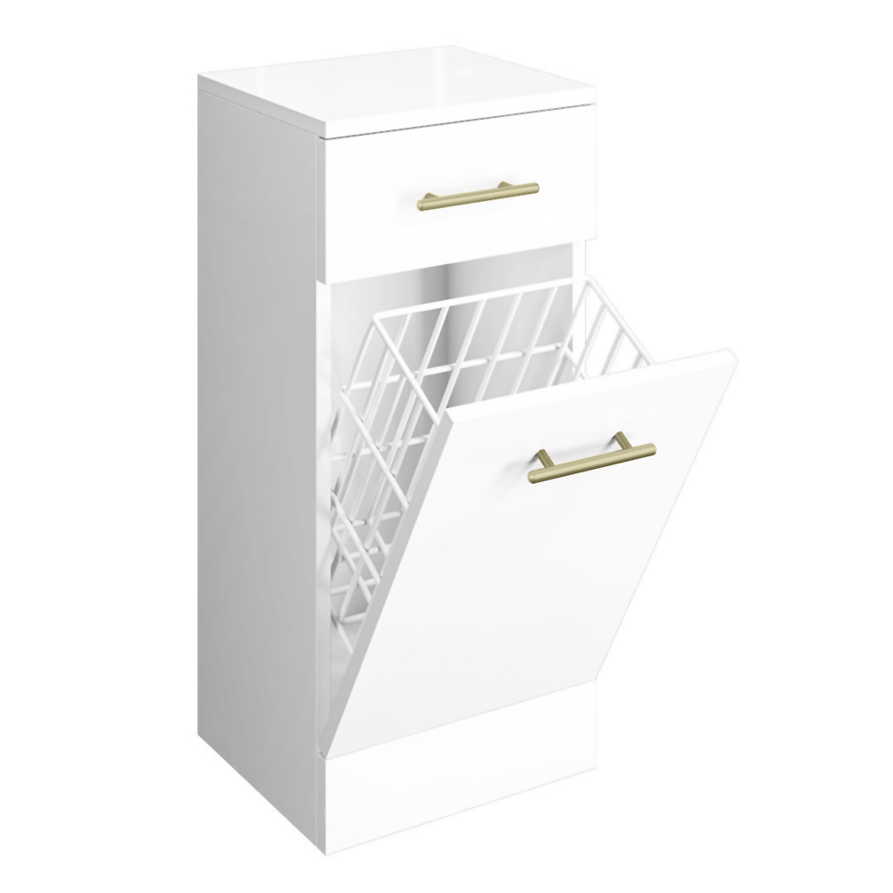 Cove 350 x 300mm White Laundry Basket with Brushed Brass Handles ...