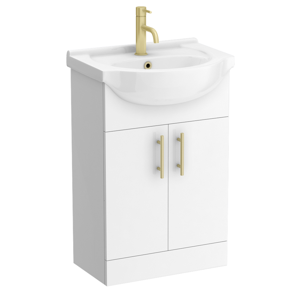 Cove White 550mm Vanity Unit with Brushed Brass Handles | Victorian ...