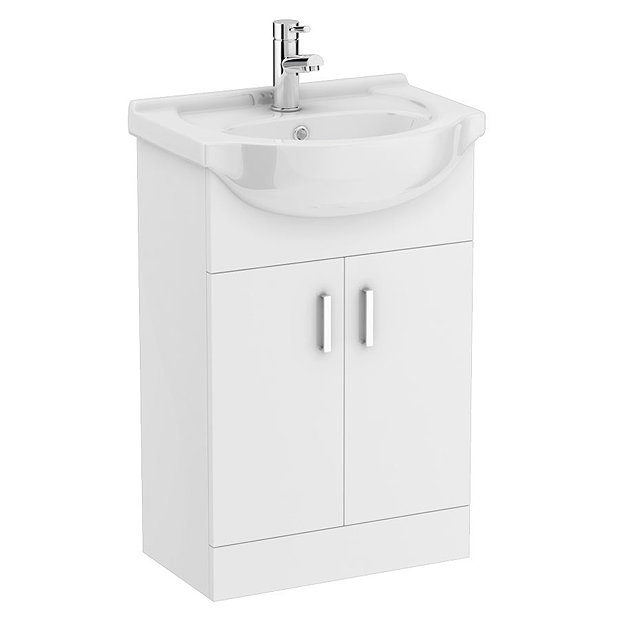 Cove White Gloss Double Basin Vanity + Drawer Combination Unit ...