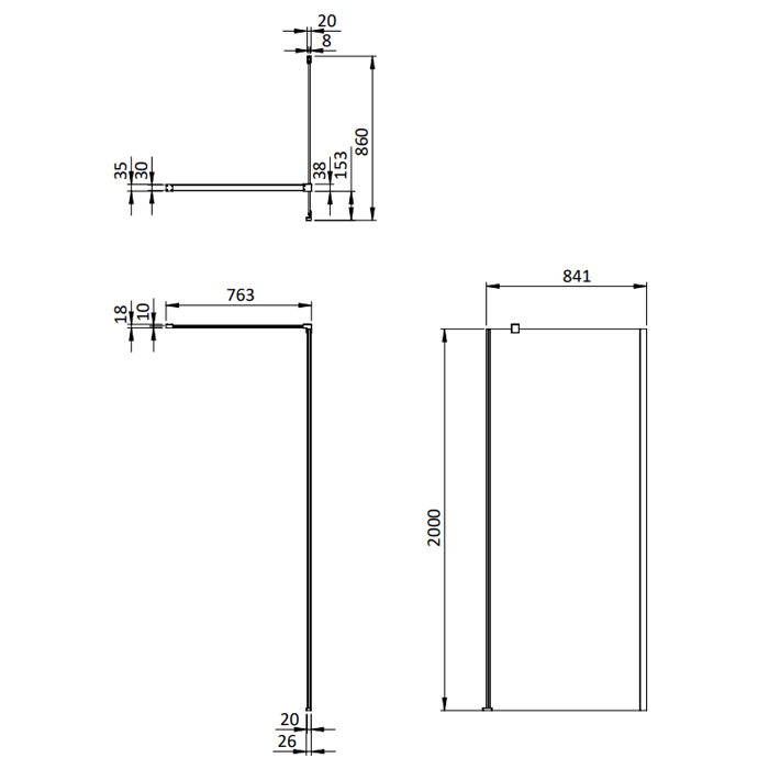 Crosswater Asura 8mm Brushed Stainless Steel Side Panel for Hinged Door