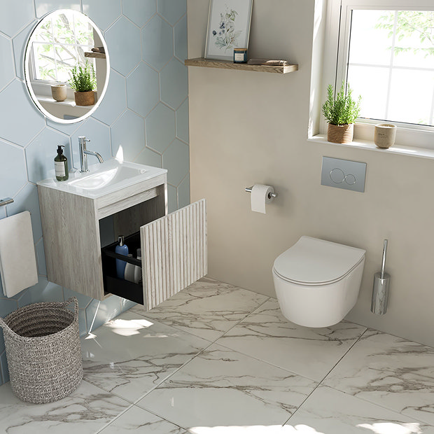 Crosswater Flute 470mm Navarra Oak Wall Hung Unit with Basin