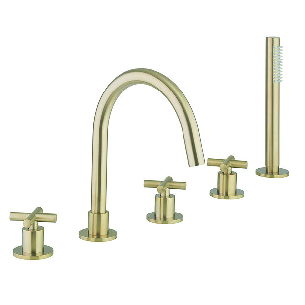 Crosswater MPRO Crosshead Brushed Brass 5 Hole Set Bath Shower Mixer ...