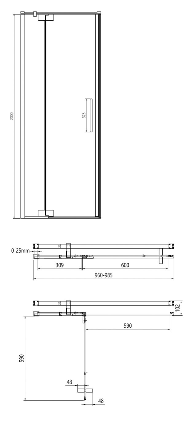 Crosswater Optix 10 Brushed Brass Pivot Shower Door With Inline Panel