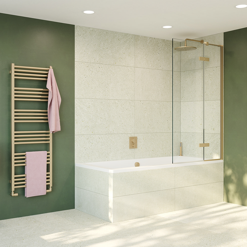 Crosswater Optix 10 Brushed Brass Single Bathscreen with Inline Panel ...