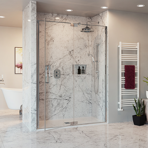 Crosswater Optix 10 Polished Stainless Steel Pivot Shower Door with ...