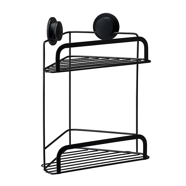 Croydex Stick n Lock 2 Tier Corner Basket - Matt Black