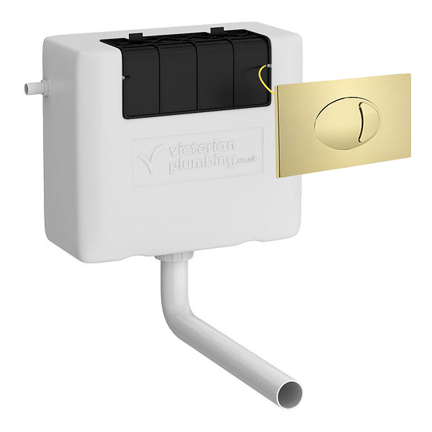 Cruze Dual Flush Concealed WC Cistern incl. Large Brushed Brass Push ...