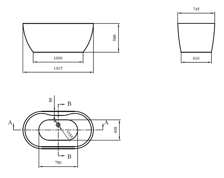 Verona 1415 x 745mm Small Freestanding Modern Bath at Victorian Plumbing UK