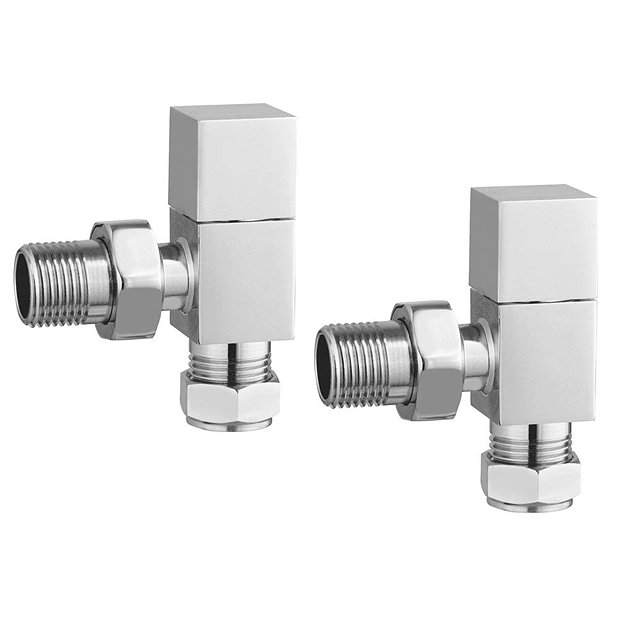 Cube Modern Angled Radiator Valves (Pair) | Victorian Plumbing UK