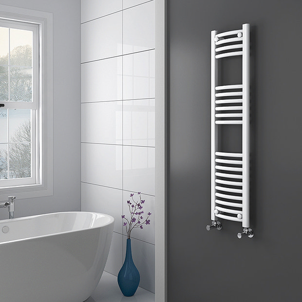 Diamond Curved Heated Towel Rail - W300 x H1200mm - White at Victorian ...