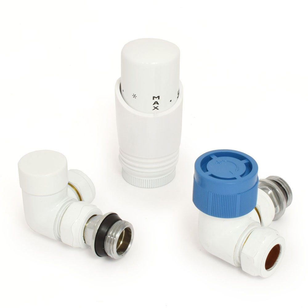 Monza Corner TRV White Thermostatic Radiator Valves