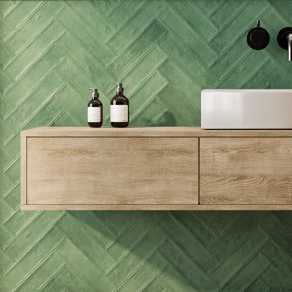 Dewsbury Rustic Matt Green Wall Tiles 75 x 300mm