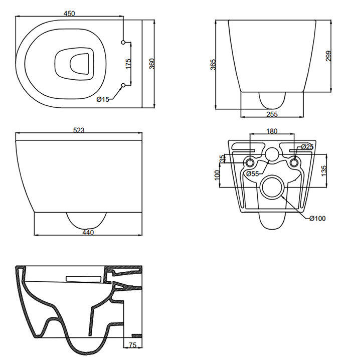 Dual Flush Concealed WC Cistern with Wall Hung Frame + Arezzo Toilet ...