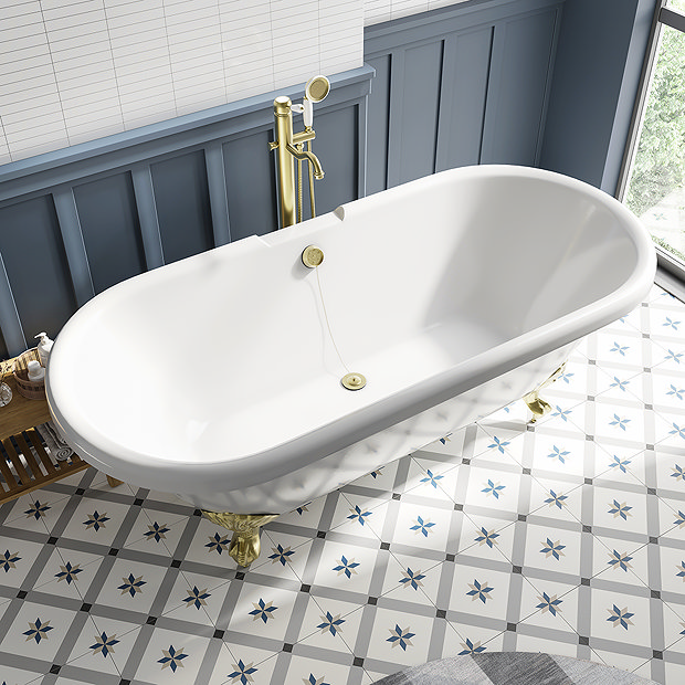 Duke 1695 Double Ended Roll Top Bath + Brushed Brass Leg Set ...