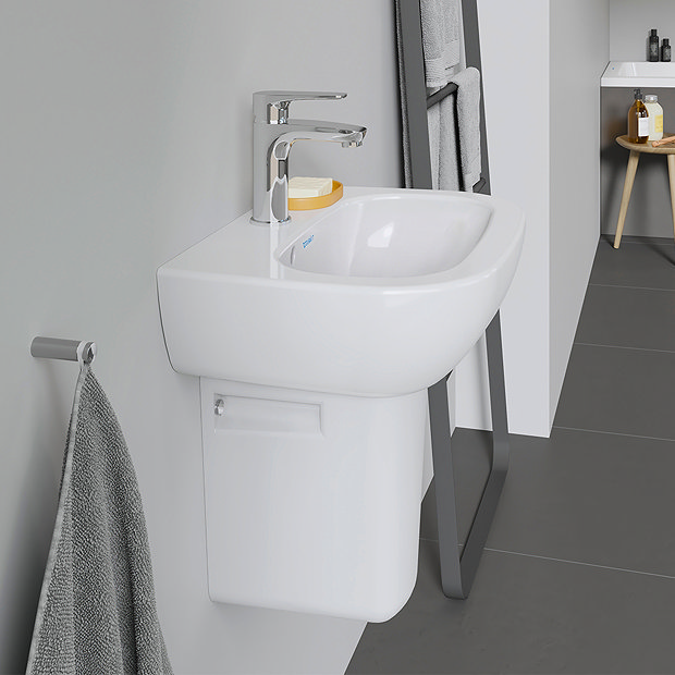 Duravit D-Code 450mm 1TH Handrinse Basin + Semi Pedestal