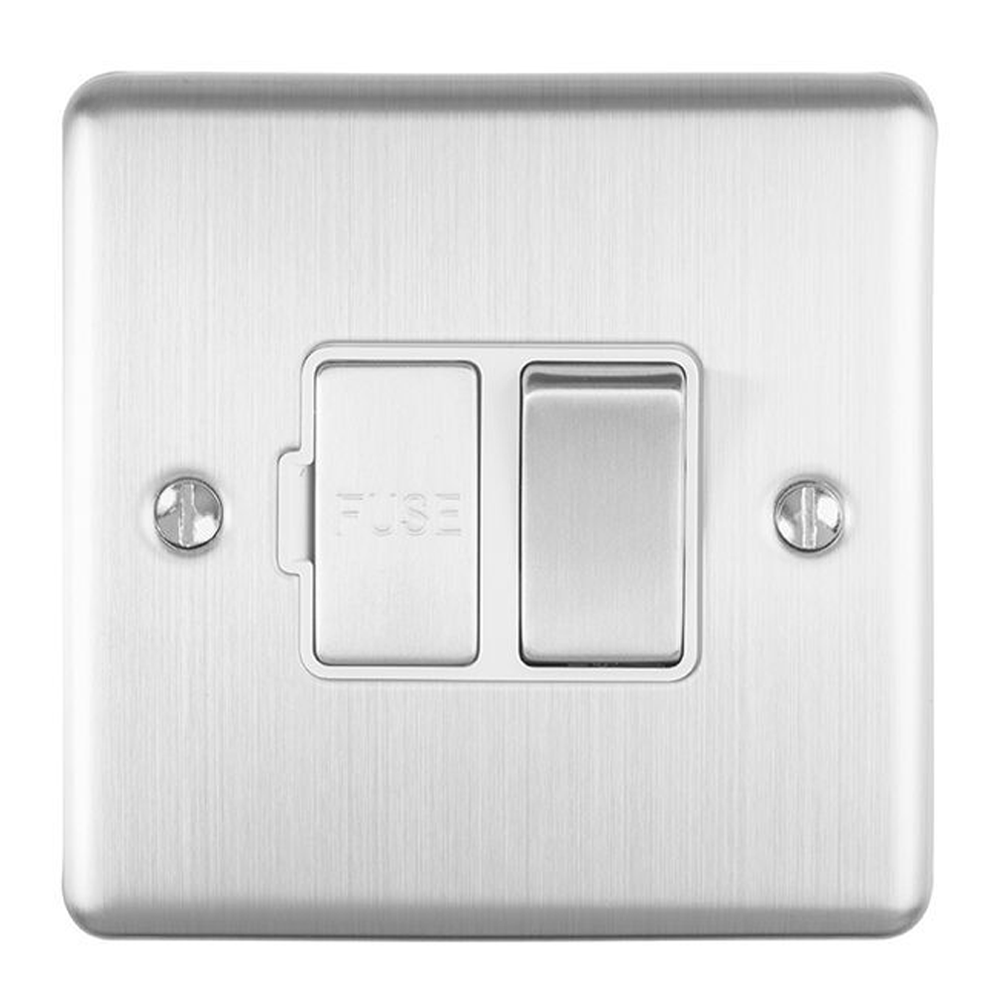 Ellis & Co 13A Switched Fused Spur Satin Stainless Steel / White Trim