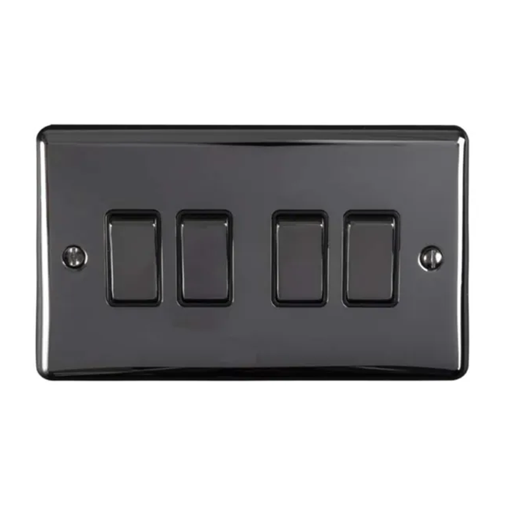 Ellis & Co 4 Gang 10A 2 Way Light Switch Black Nickel