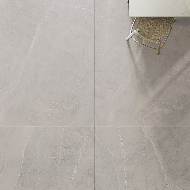 Ferrina Light Grey Marble Effect Large Format Wall and Floor Tile ...