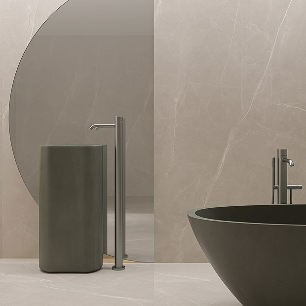 Ferrina Taupe Marble Effect Large Format Wall and Floor Tile - 1200 x ...