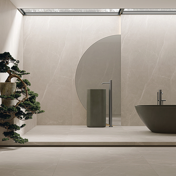 Ferrina Taupe Marble Effect Large Format Wall and Floor Tile - 1200 x ...