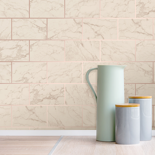 Fine Decor Metro Brick Marble Rose Gold Wallpaper - M1510 | Victorian ...