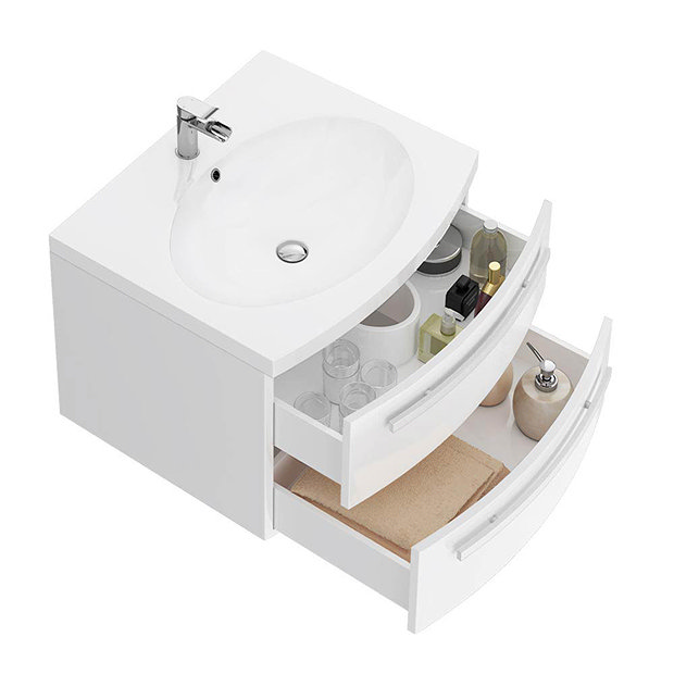 Flare White Gloss Curved Wall Hung Vanity Unit - 620mm Wide at ...