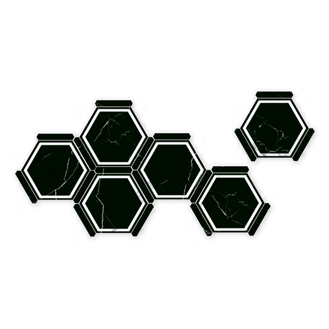 Forio Hexagon Black Marble Effect Tiles - 220 x 250mm