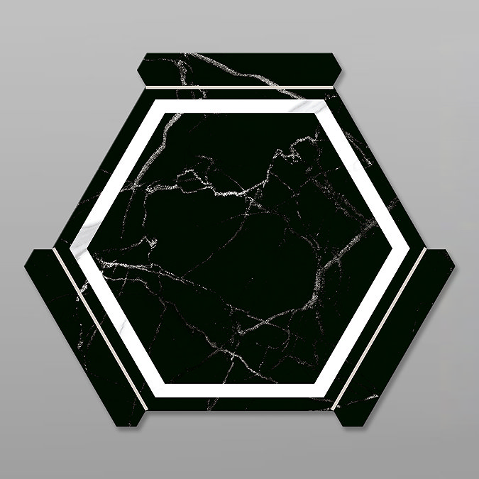 Forio Hexagon Black Marble Effect Tiles - 220 x 250mm