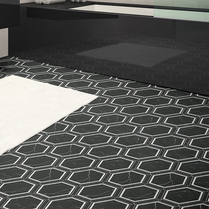 Forio Hexagon Black Marble Effect Tiles - 220 x 250mm