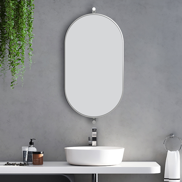 Foundry 910 x 500 Swivel Wall Mounted Capsule Mirror Brushed Chrome