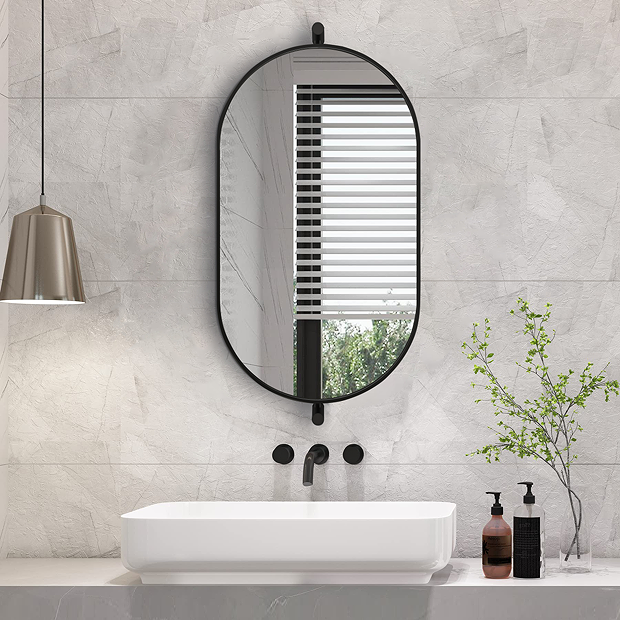 Foundry 910 x 500 Swivel Wall Mounted Capsule Mirror Matt Black