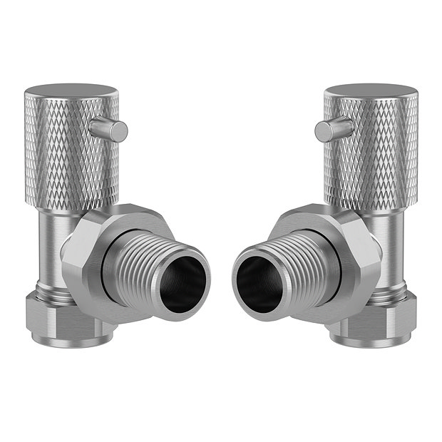 Foundry Angled Radiator Valves (Pair) Brushed Chrome with Knurled Detailing