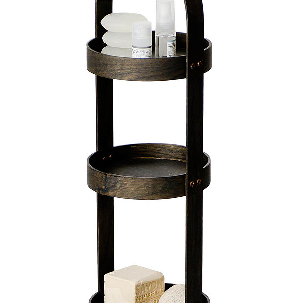 Freestanding Wooden Round Storage Caddy Dark Oak