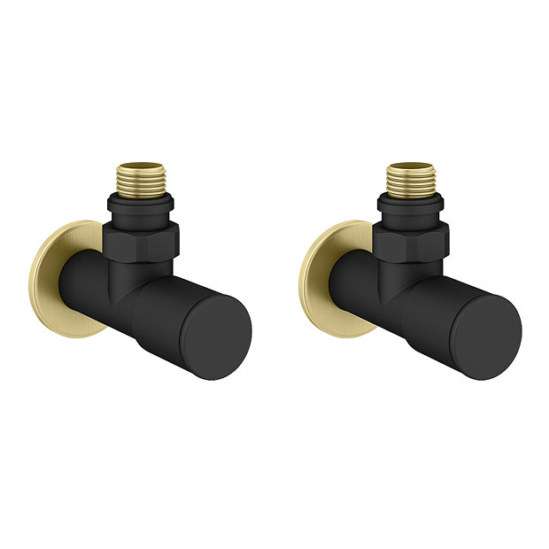 Gatsby Matt Black Angled Radiator Valves with Brushed Brass Plates ...