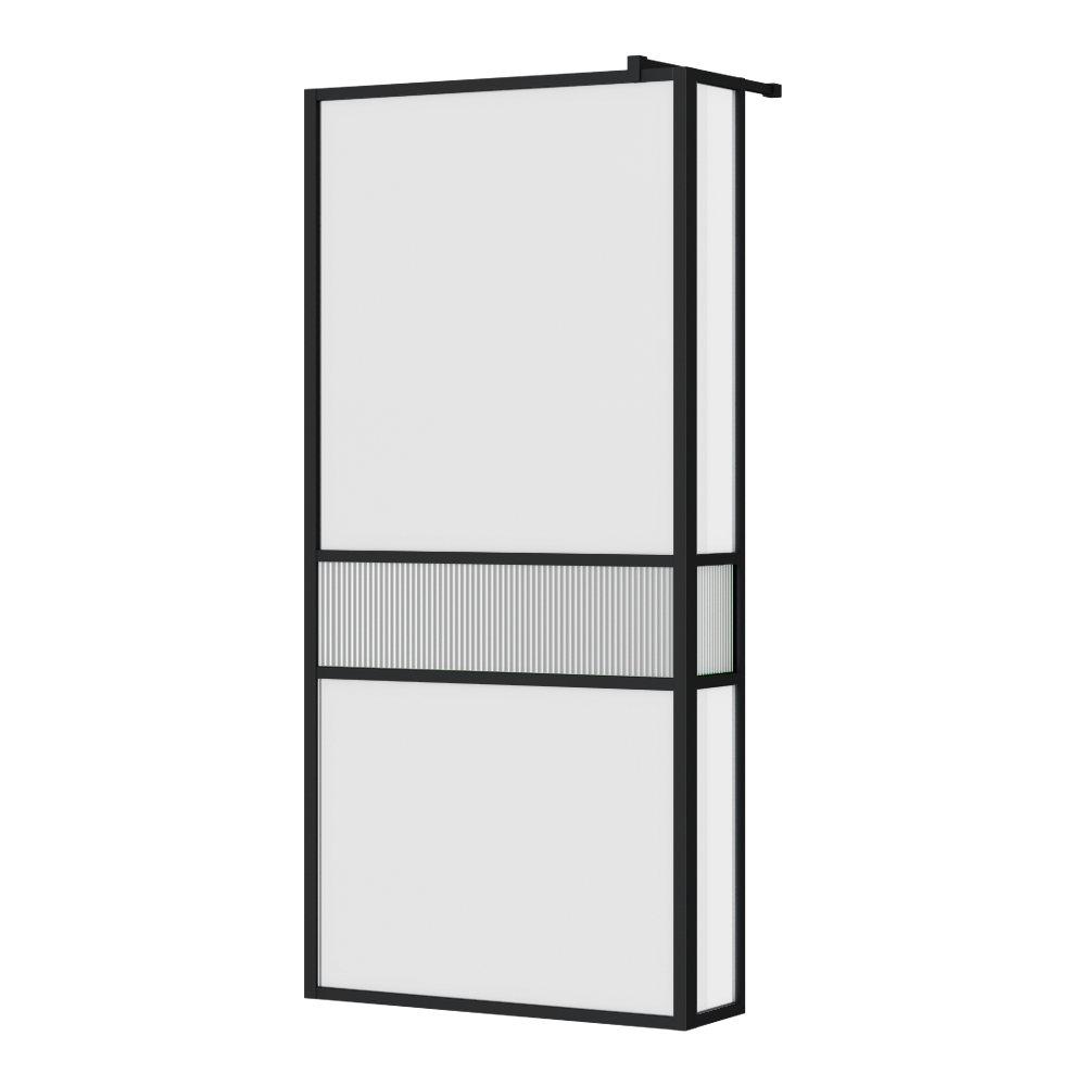 Gatsby Matt Black Framed Wetroom Screen With Fluted Glass 300mm Return