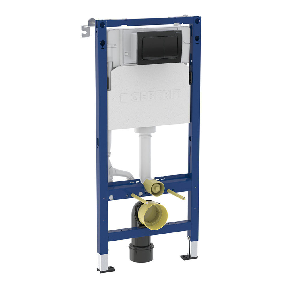 Geberit Alpha 112cm Frame & Cistern with Black Chrome Square Flush Plate