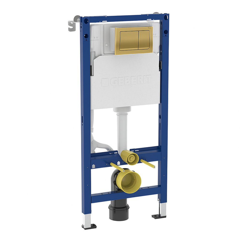 Geberit Alpha 112cm Frame & Cistern with Brass Square Flush Plate
