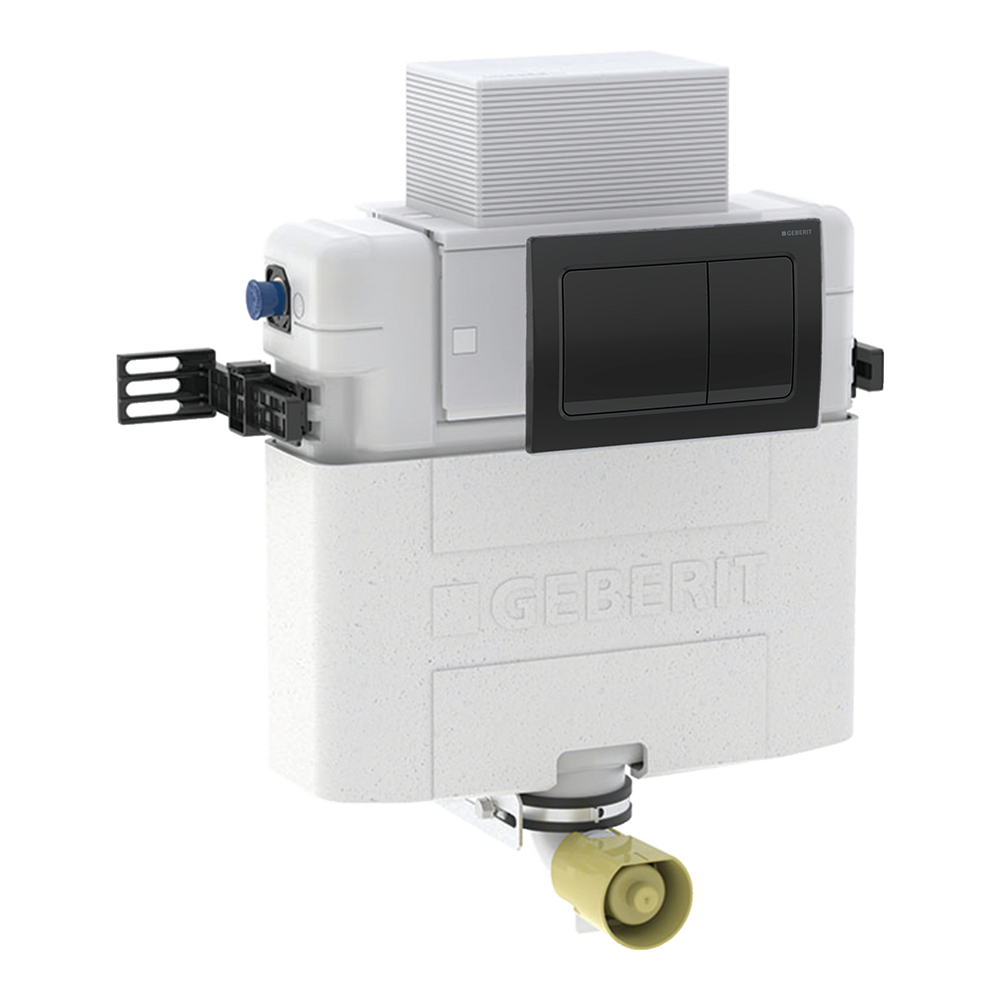 Geberit Alpha 82cm Concealed Cistern with Black Chrome Square Flush Plate