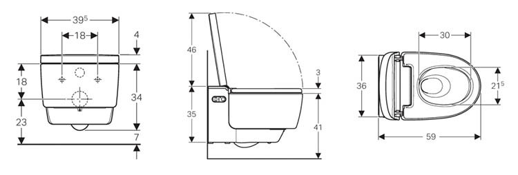 Geberit AquaClean Mera Classic Rimless Wall Hung Shower WC - Alpine White