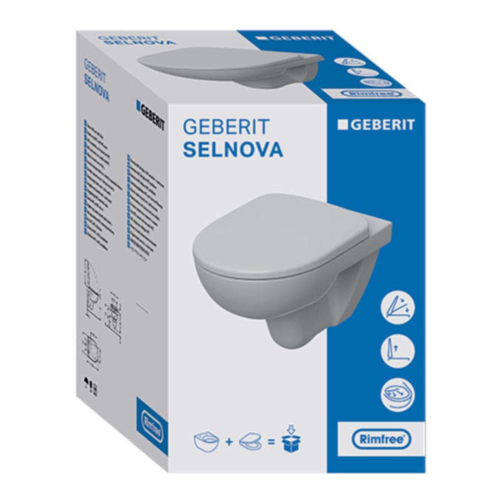 Geberit Rimfree Selnova Grab & Go Wall Hung WC with Soft Close Quick ...