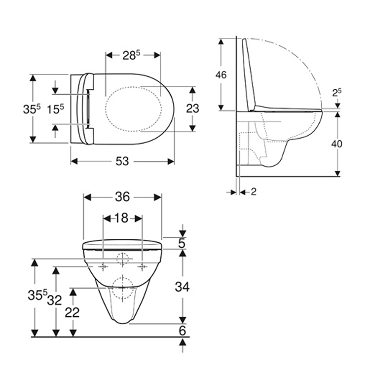 Geberit Rimfree Selnova Grab & Go Wall Hung WC with Soft Close Quick ...